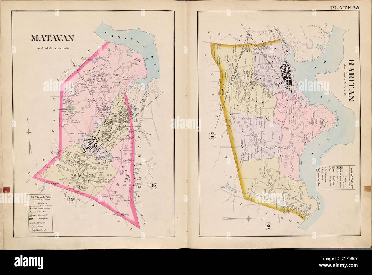 Monmouth County, Double Page Plate No. 35 [Map of Matavan and Raritan ...