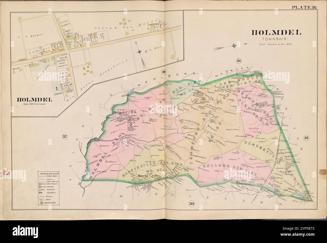 Monmouth County, Double Page Plate No. 36 [Map of Holmdel Township] by ...
