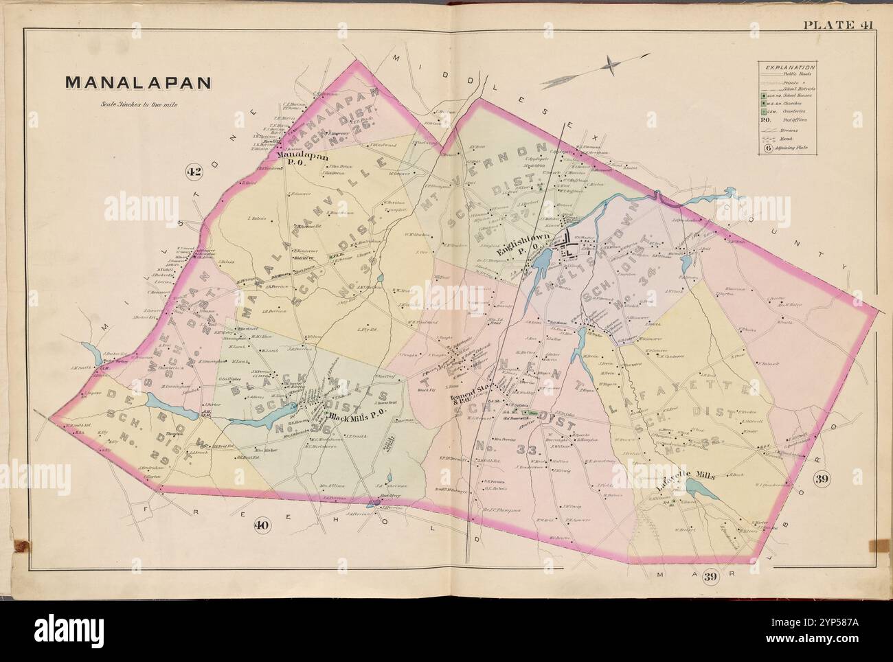 Monmouth County, Double Page Plate No. 41 [Map of Manalapan] by Breou ...