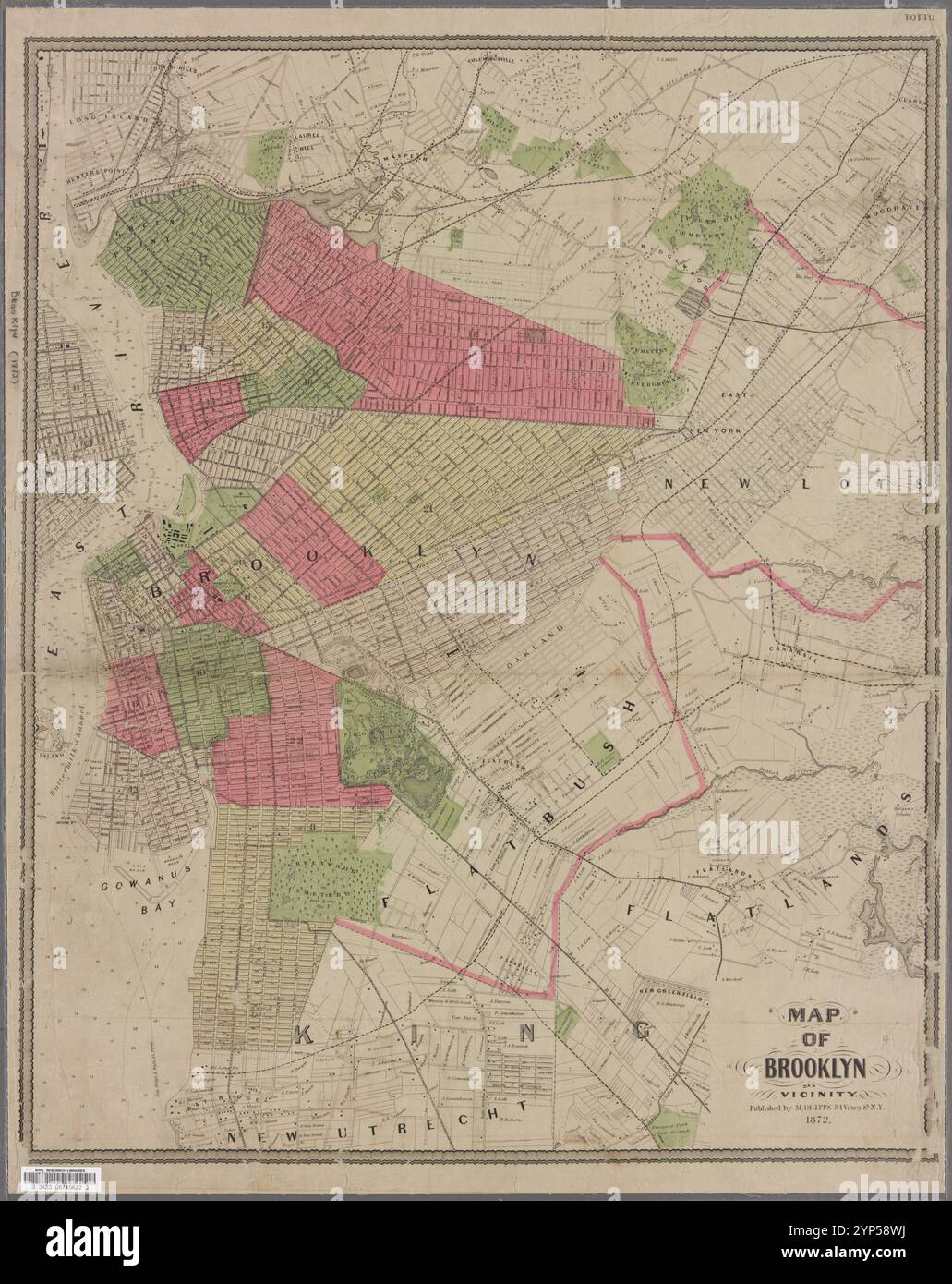 Map of Brooklyn and vicinity 1872 by Dripps, M. (Matthew Stock Photo ...