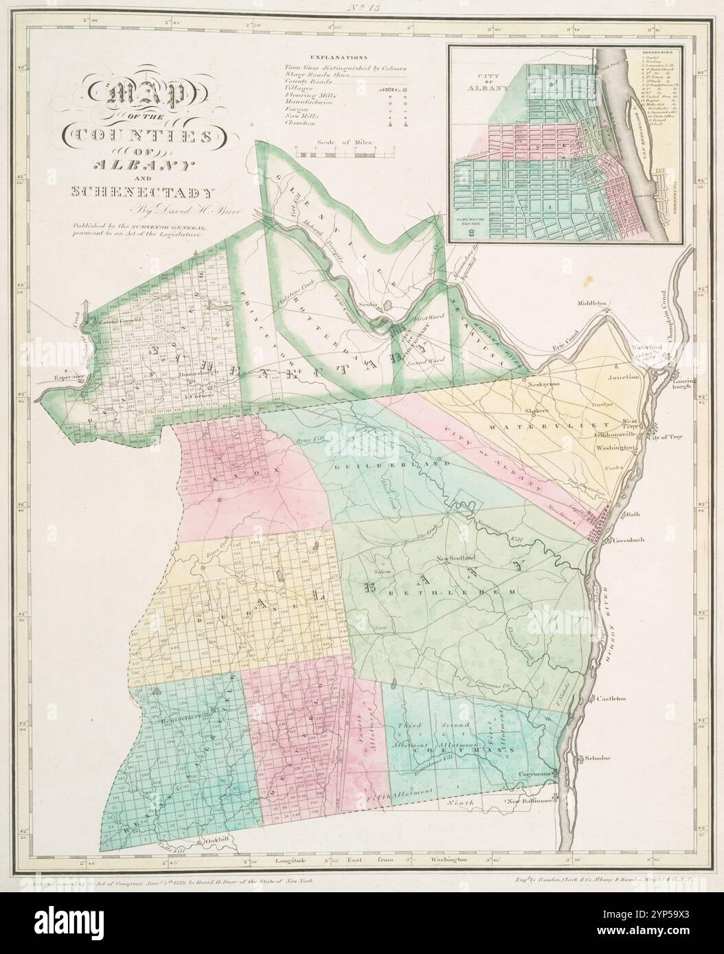 Map of the counties of Albany and Schenectady 1829 by Burr, David H ...
