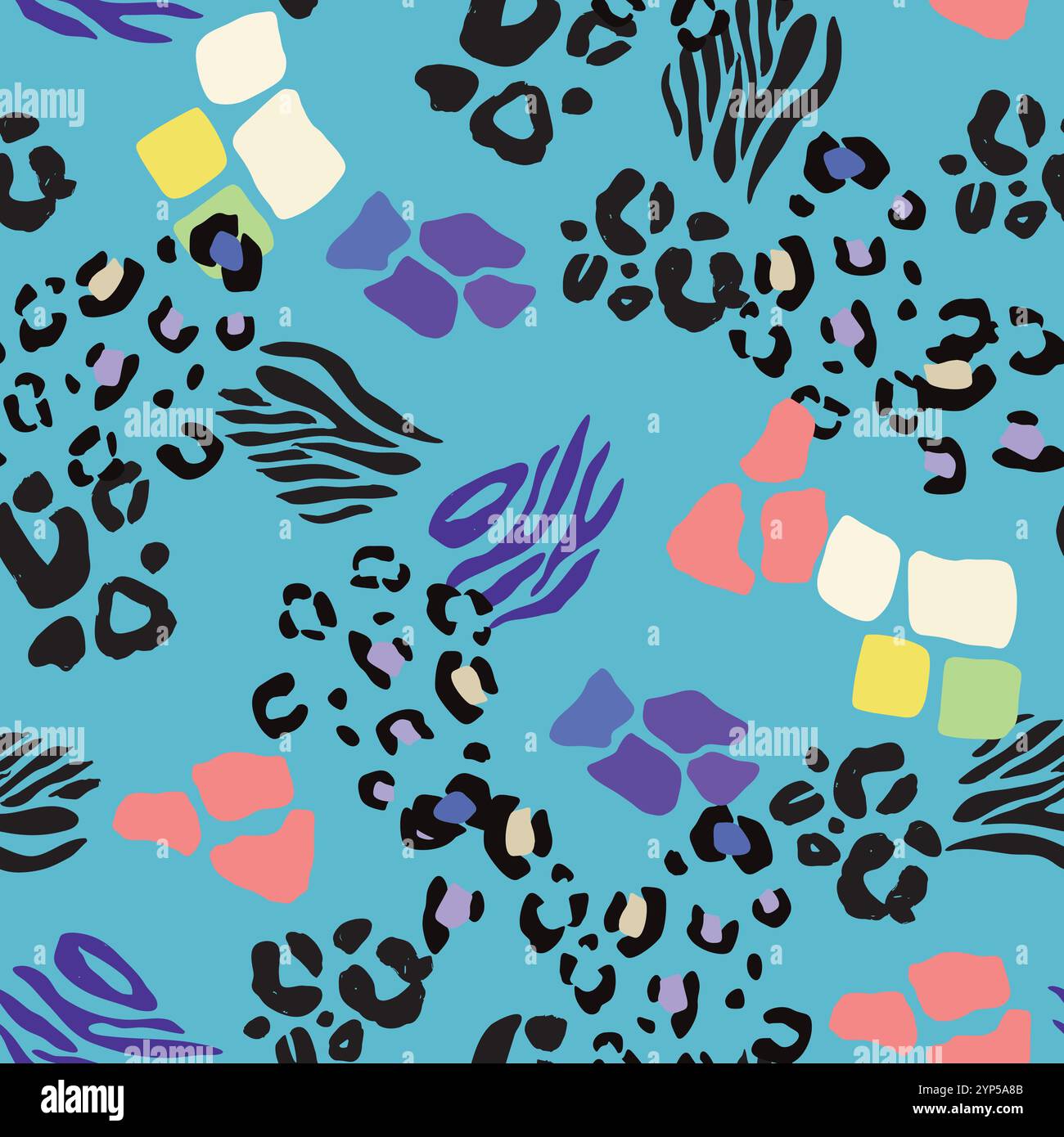 Textile art featuring colorful leopard print on a zebra background ...