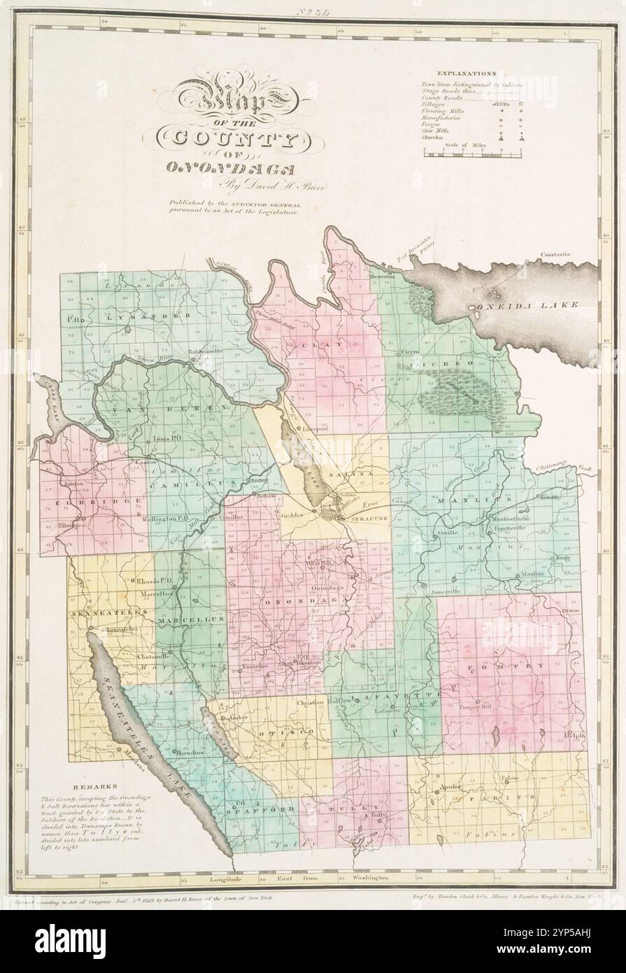 Map of the county of Onondaga 1829 by Burr, David H., 1803-1875 Stock ...