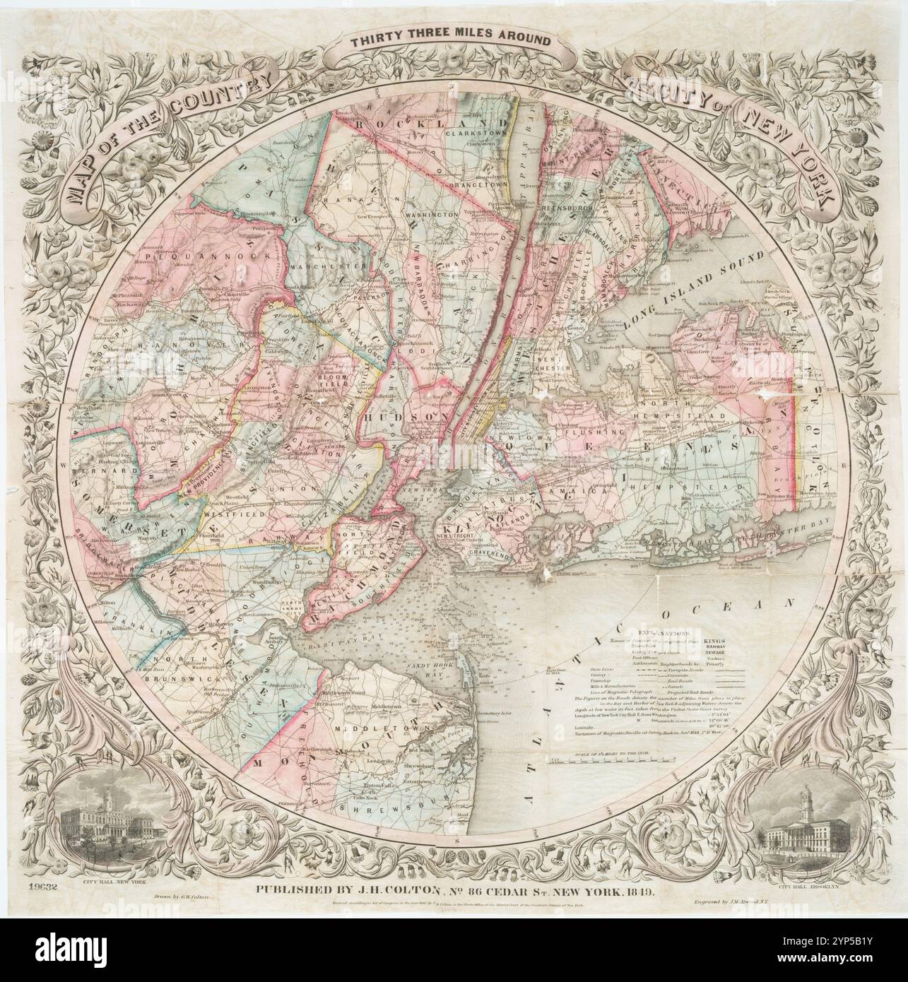 Map of the country thirty three miles around the city of New York 1849 ...