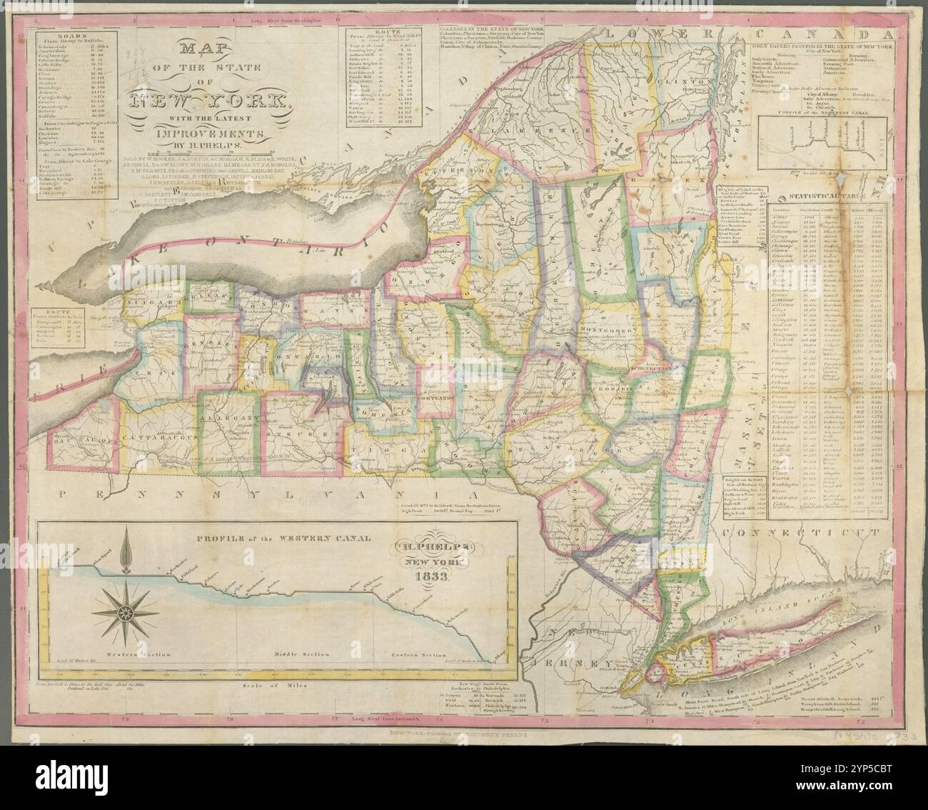 Map of the state of New York : with the latest improvements 1833 Stock ...