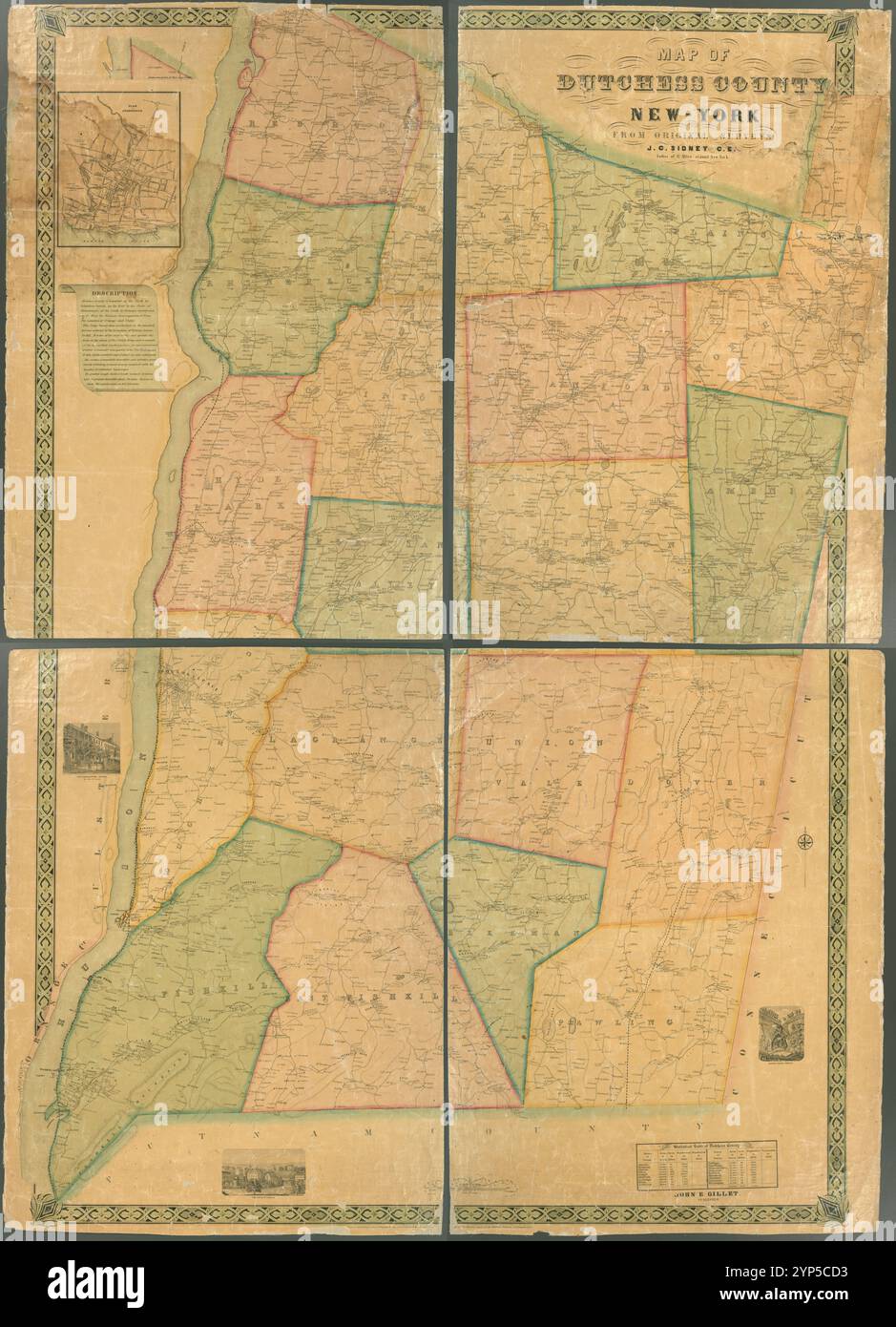 Map of Dutchess County, New-York from original surveys 1850 Stock Photo ...