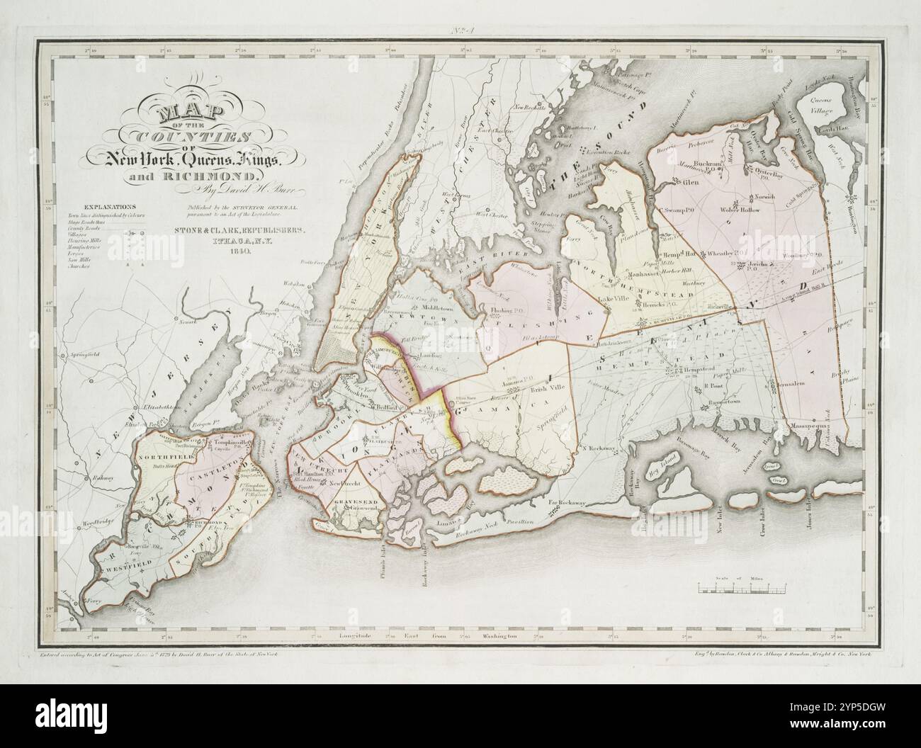 Map of the counties of New York, Queens, Kings, and Richmond. 1841 by ...
