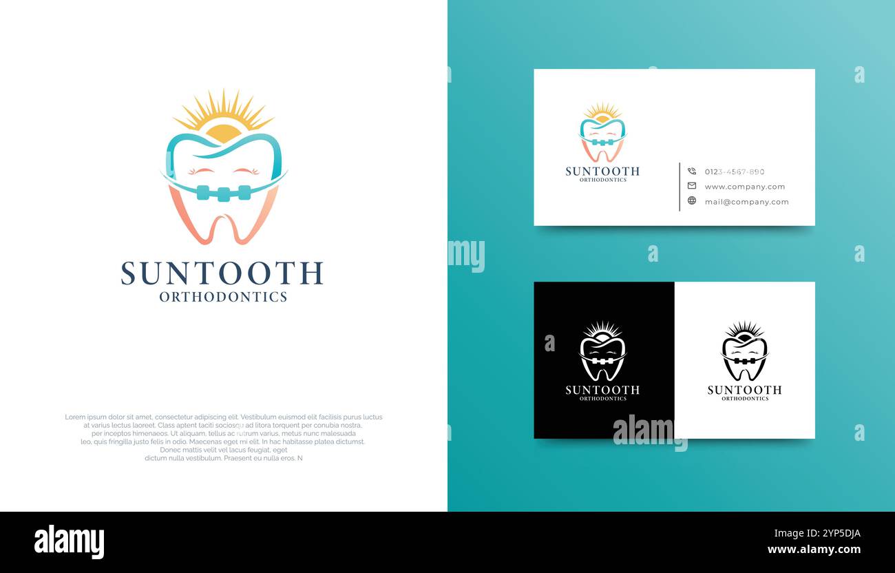Modern orthodontic services, features a tooth with braces and sun ...
