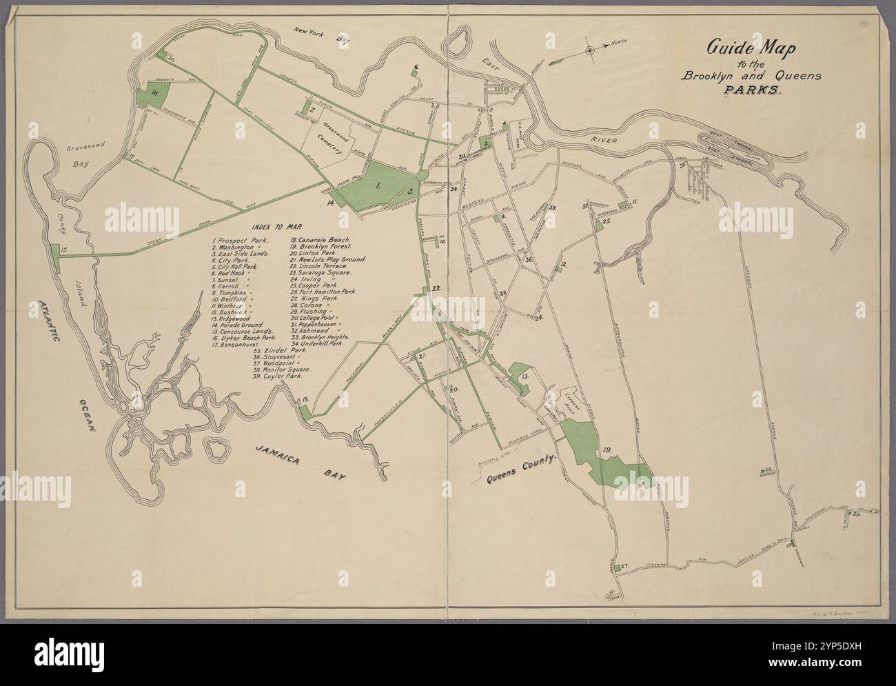 Guide Map to the Brooklyn and Queens Parks. 39 references. 1910 Stock ...