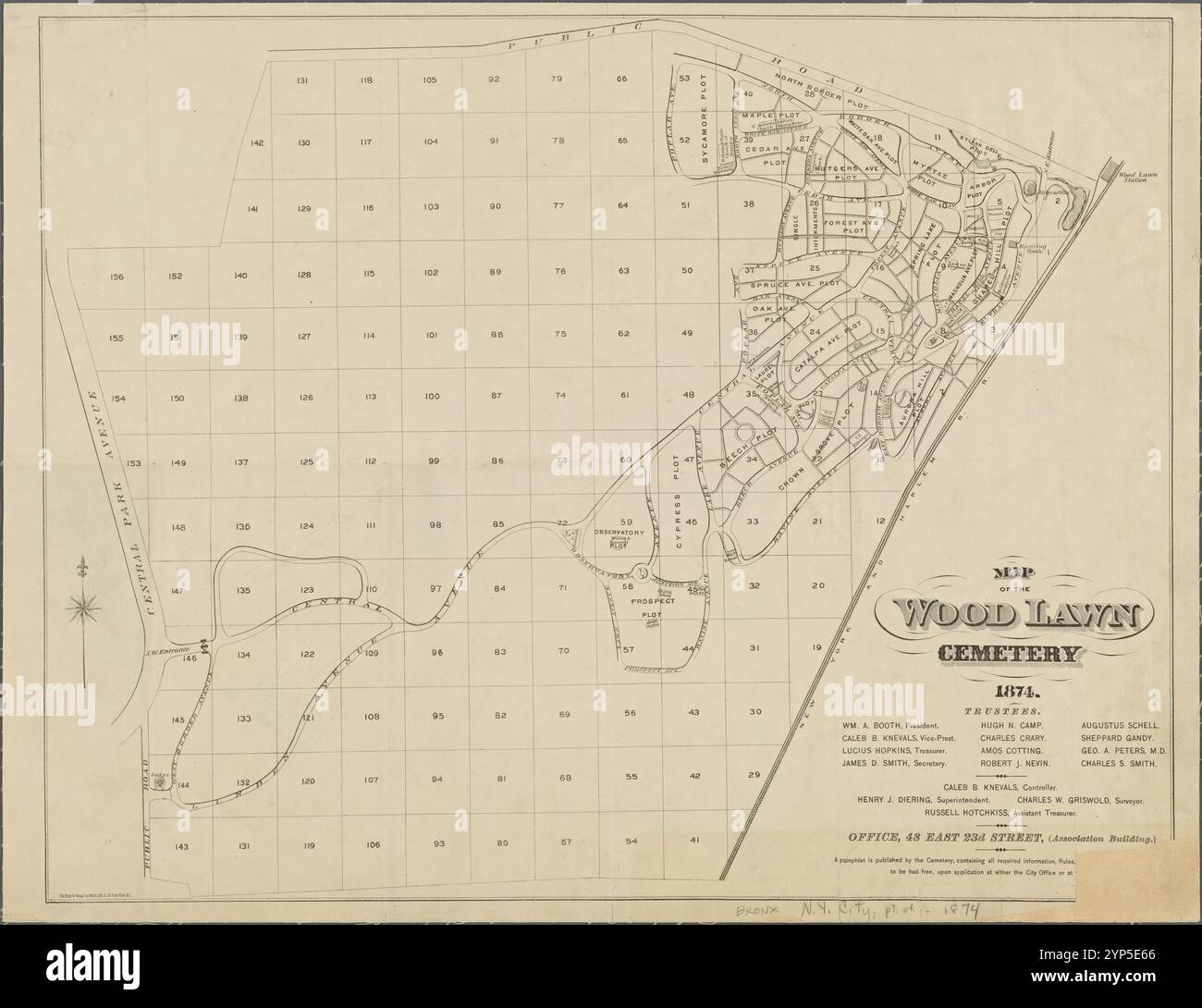 Map of the Wood Lawn Cemetery, 1874 1874 Stock Photo - Alamy