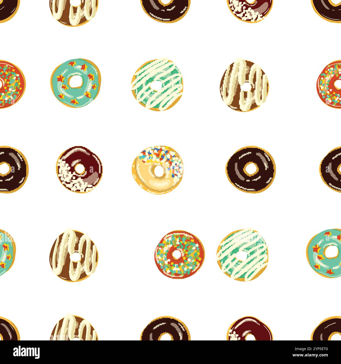 Seamless donut pattern on white background with various toppings Stock ...