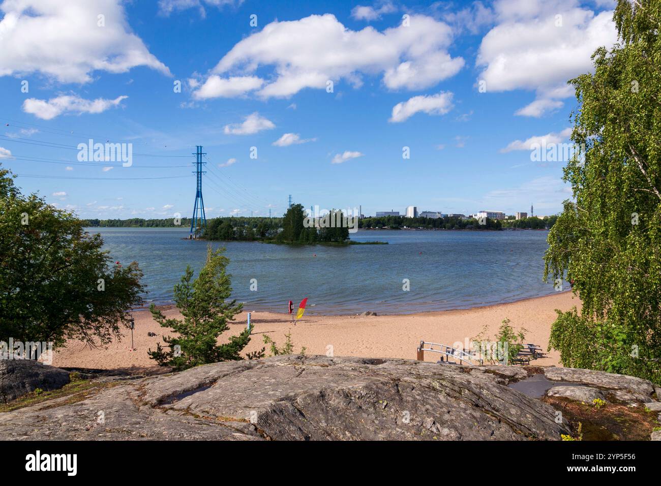 Hietaniemi sand beach in central Helsinki, Finland, sunny summer day ...