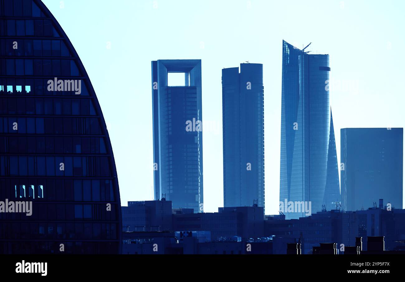Iconic modern buildings of the city of Madrid and its skyline in Spain ...