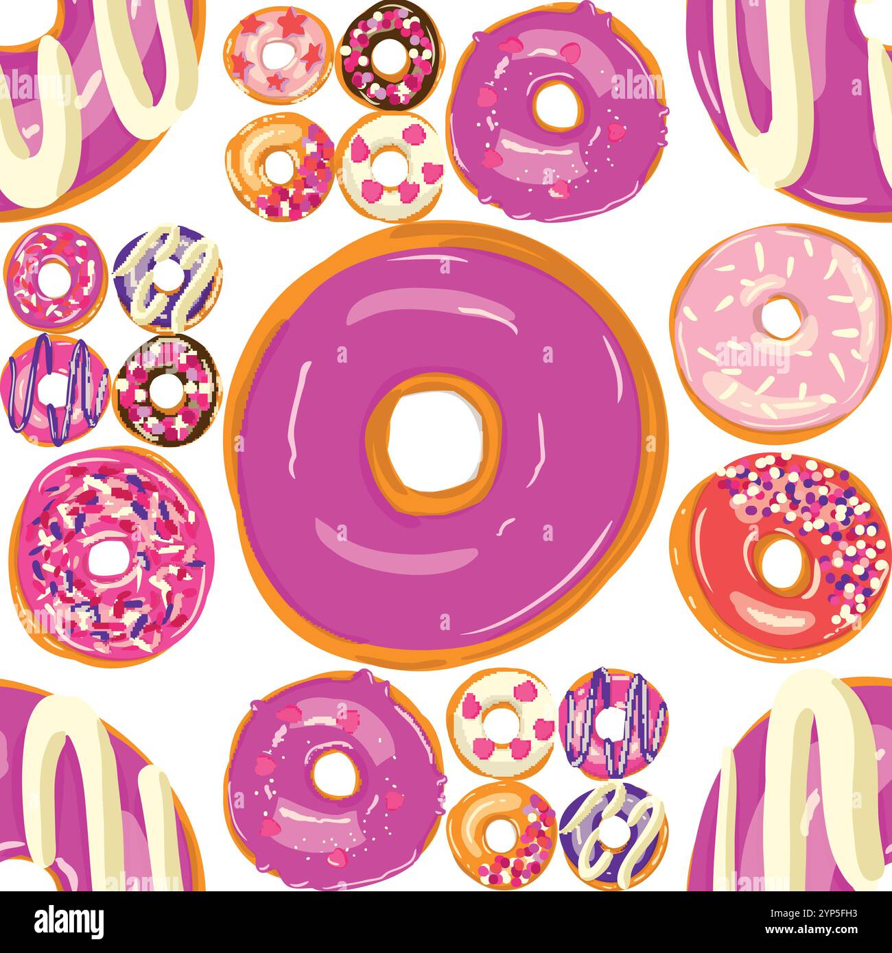 Seamless donut pattern on white background with various pink and ...
