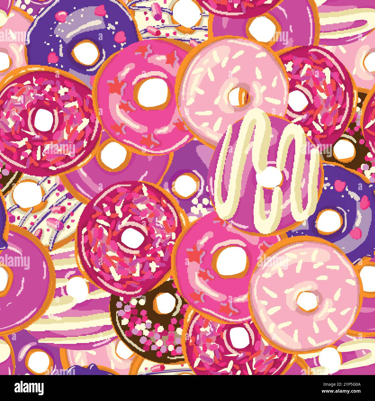 Seamless donut pattern on white background with various pink and ...