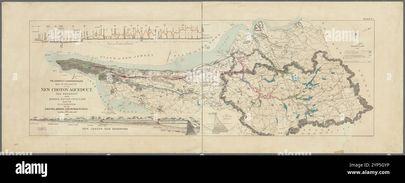 Map of the route of the new Croton Aqueduct, old aqueduct and Bronx ...