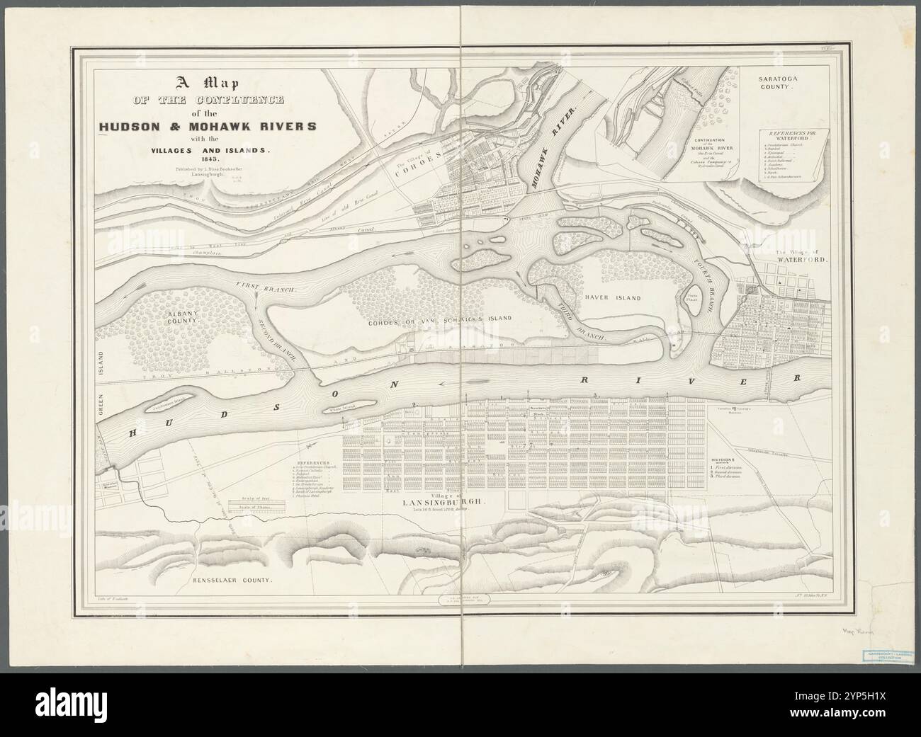 A map of the confluence of the Hudson & Mohawk Rivers with the villages ...