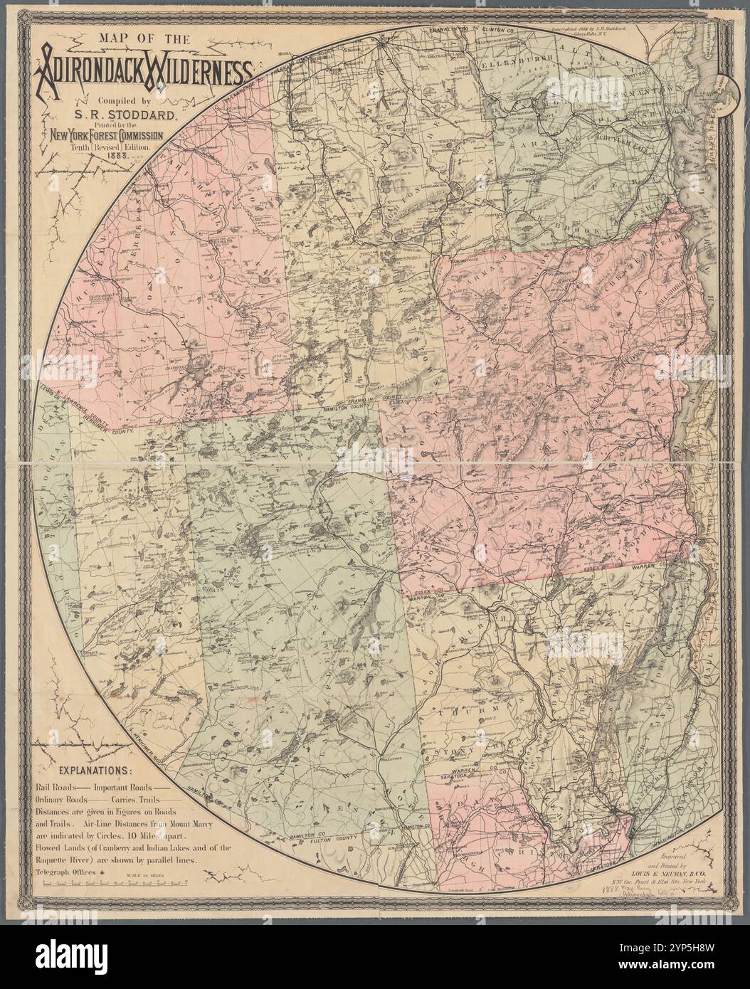 Map of the Adirondack wilderness 1888 by Neumann, Louis E Stock Photo ...