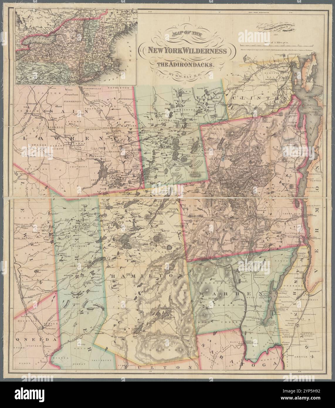 Map of the New York wilderness and the Adirondacks 1880 Stock Photo - Alamy