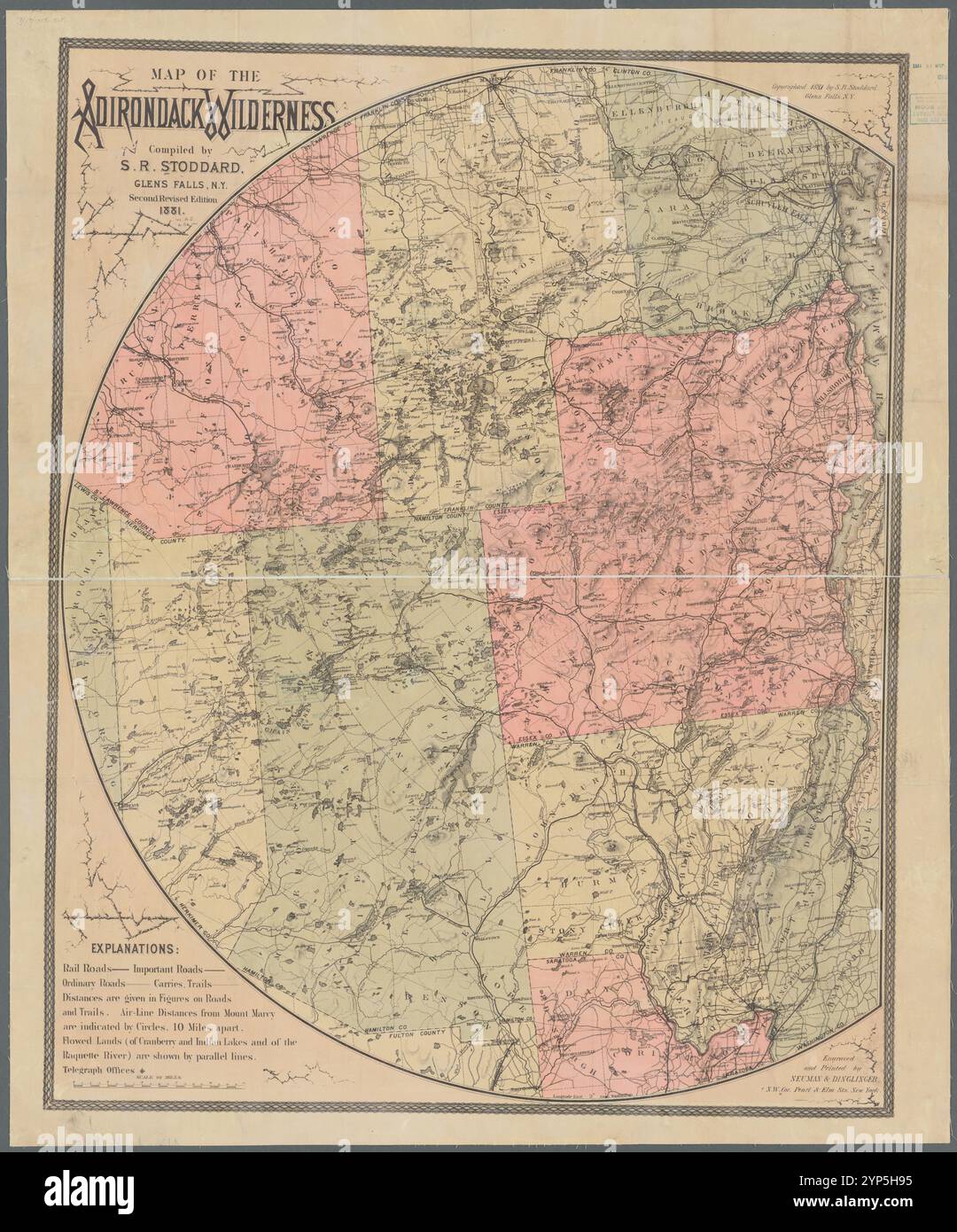 Map of the Adirondack wilderness 1881 by Neuman & Dinglinger Stock ...