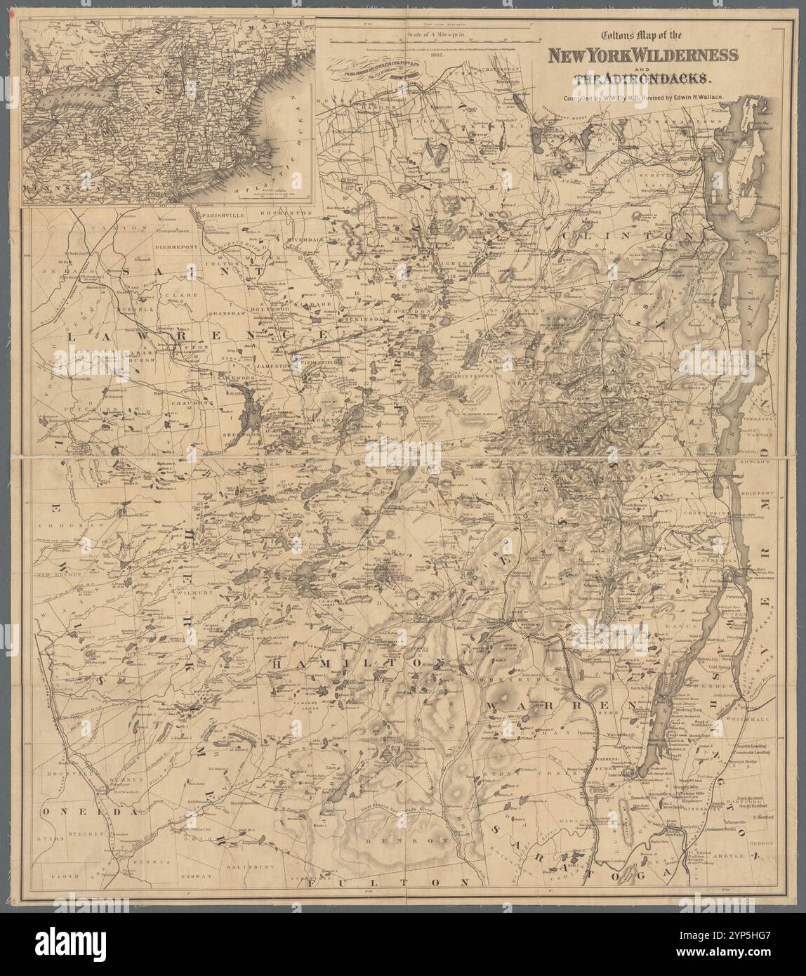 Coltons map of the New York wilderness and the Adirondacks 1882 Stock ...