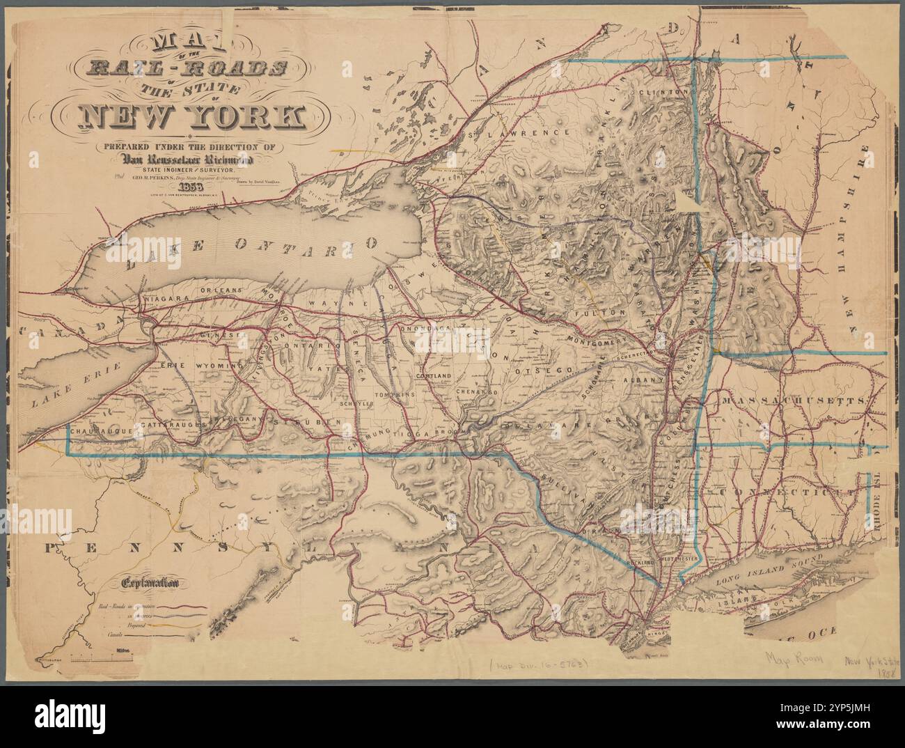 Map of the rail-roads of the State of New York 1858 by Vaughan, David ...