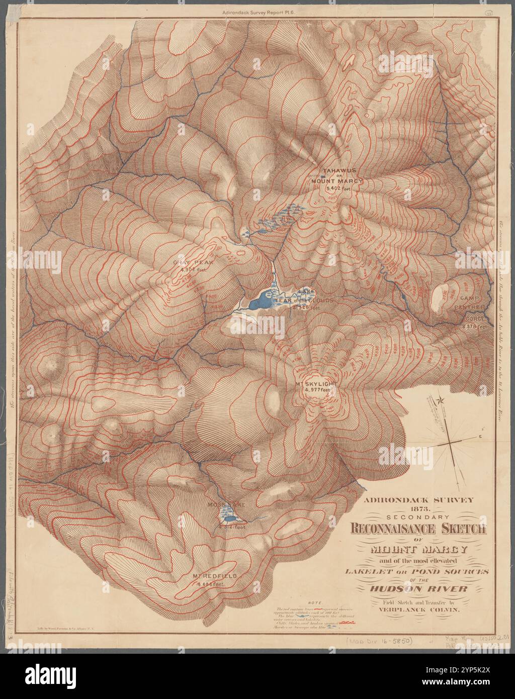 Adirondack Survey, 1873, secondary reconnaisance sketch of Mount Marcy ...