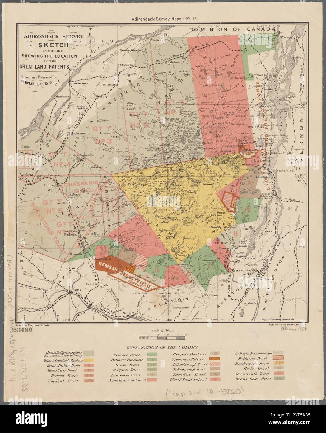 Adirondack survey, Sketch in colors showing the location of the great ...