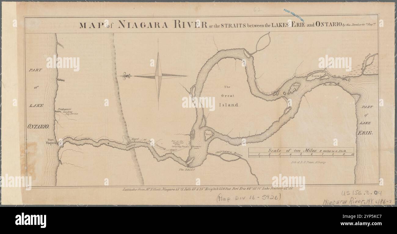Map of Niagara River or the straits between the Lakes Erie and Ontario ...