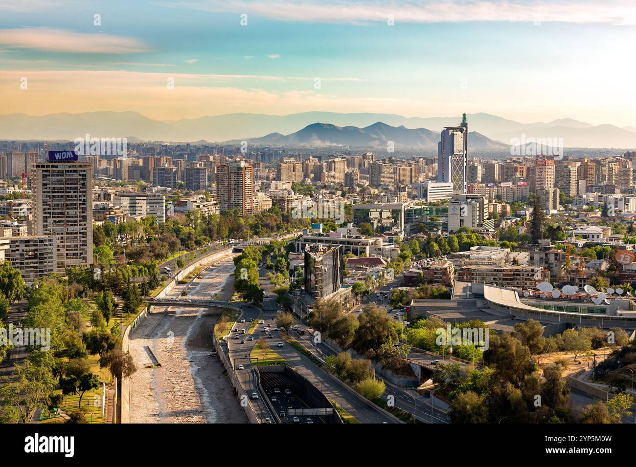 Santiago, Region Metropolitana, Chile - Elevated view of downtown and ...