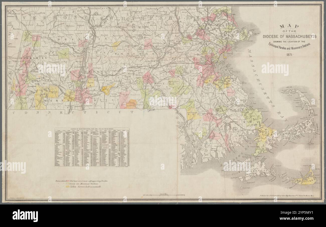 Map of the diocese of Massachusetts showing the location of the ...