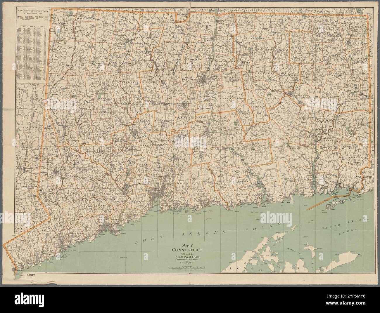 Map of Connecticut 1896 Stock Photo - Alamy