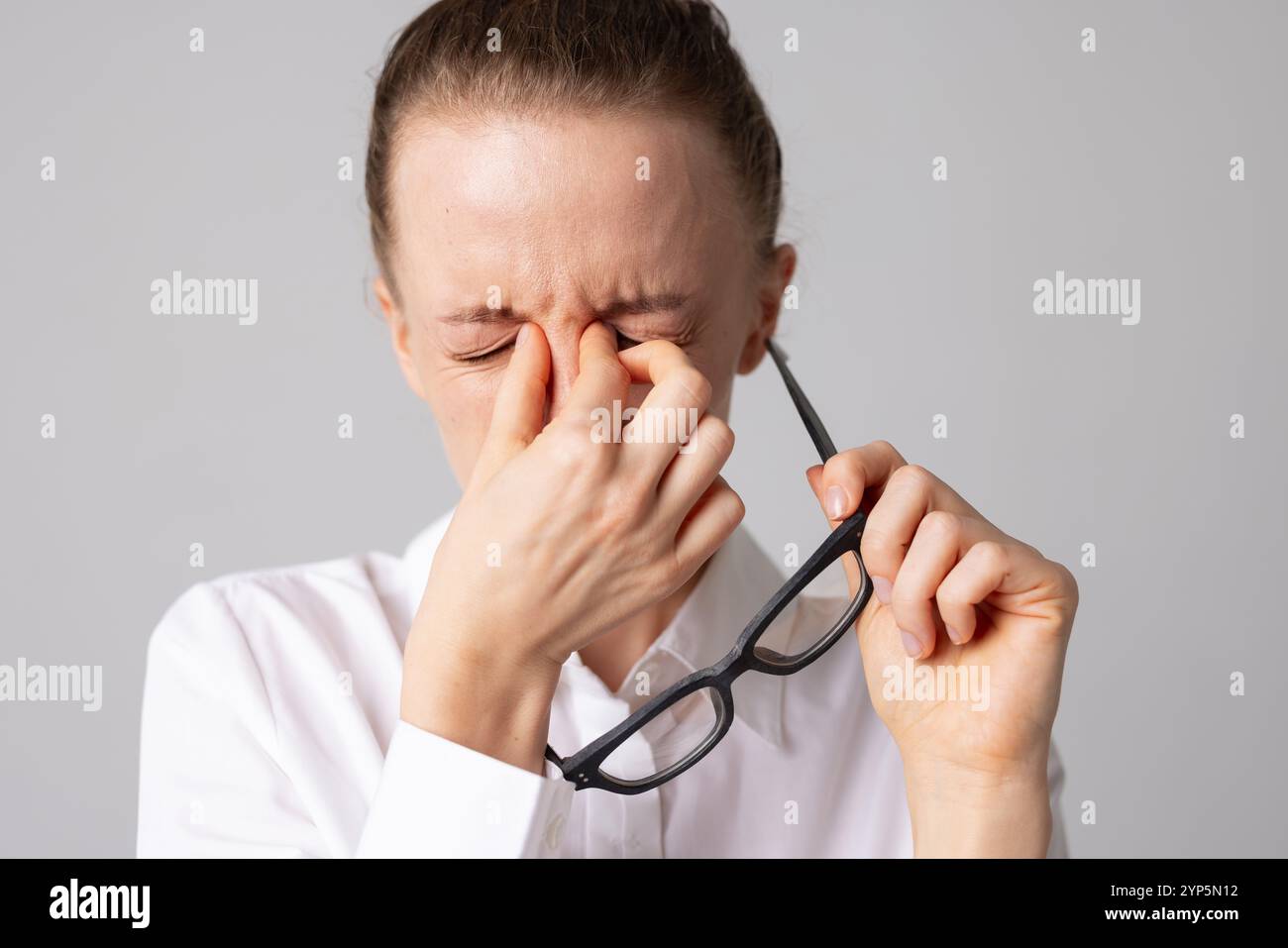Vision problem. adult woman massaging tired eyes, poor vision concept ...