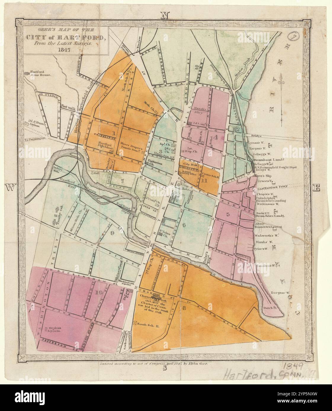 Geer's map of the city of Hartford: from the latest surveys 1847 Stock ...