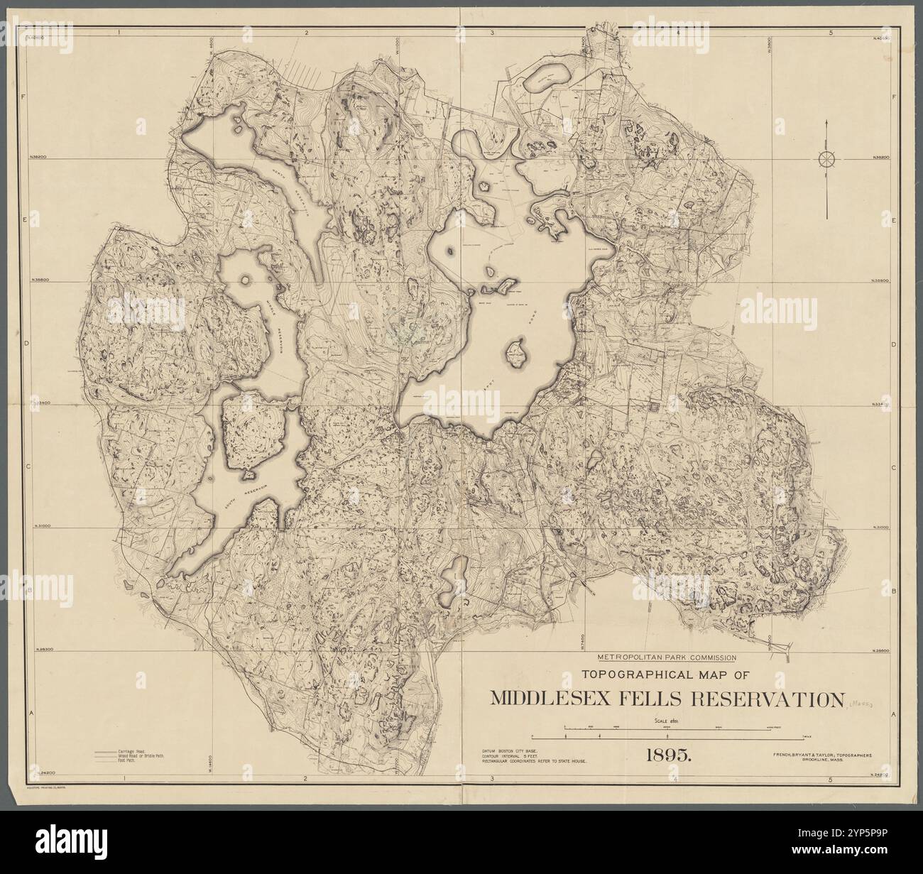 Topographical map of Middlesex Fells Reservation 1895 by French, Bryant ...