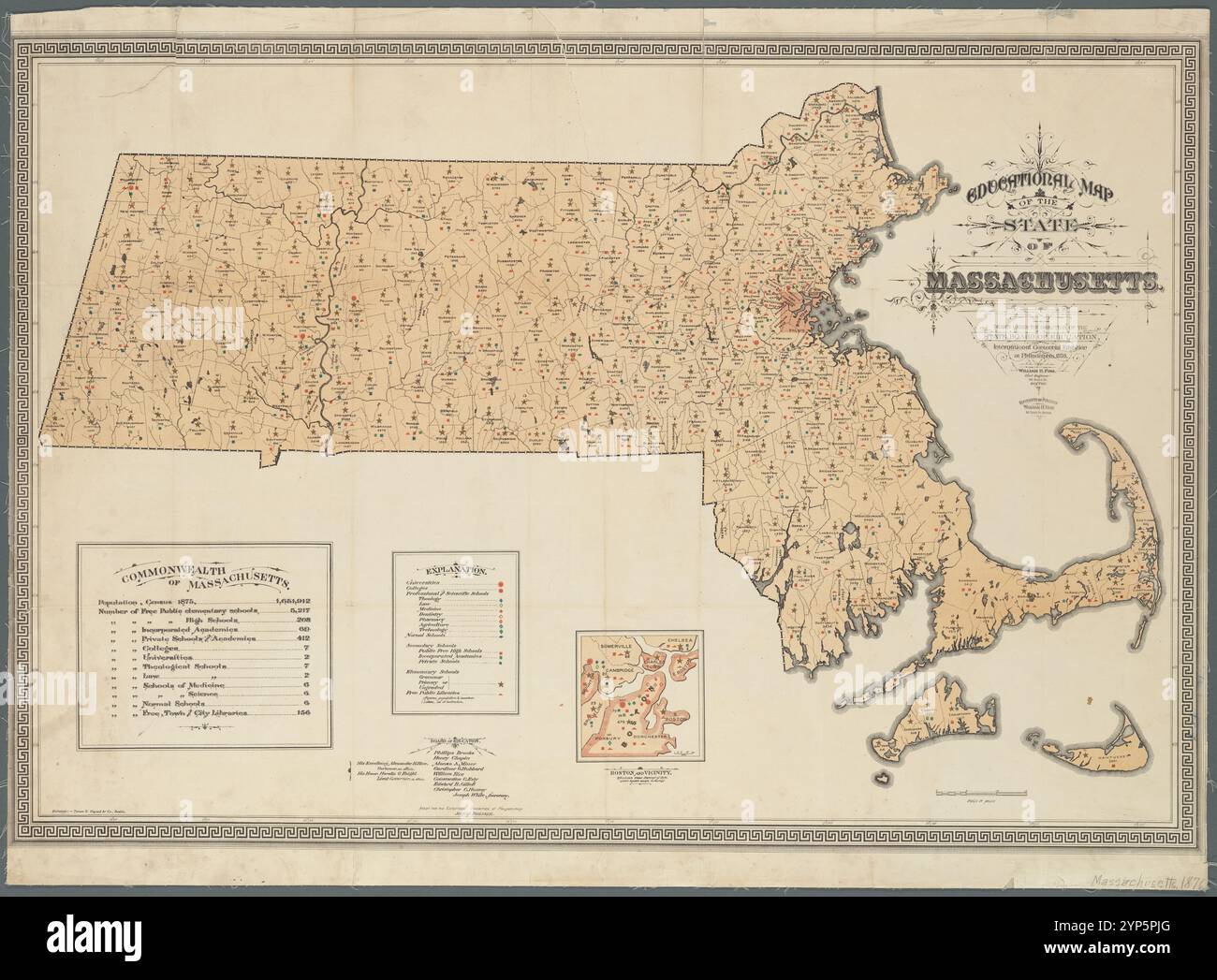 Educational map of the state of Massachusetts 1876 Stock Photo - Alamy