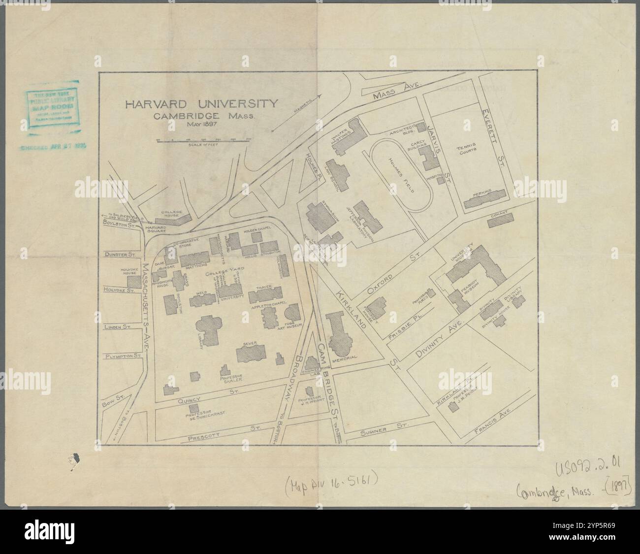 Map of Cambridge in the vicinity of Harvard College 1896-7 1897 by ...