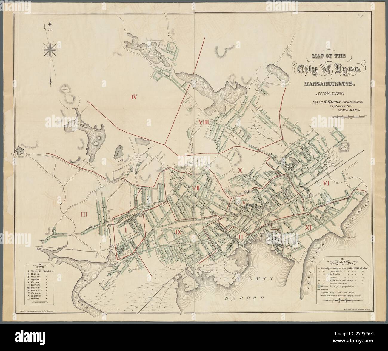 Map of the city of Lynn, Massachusetts, July, 1876 1876 by Harris ...