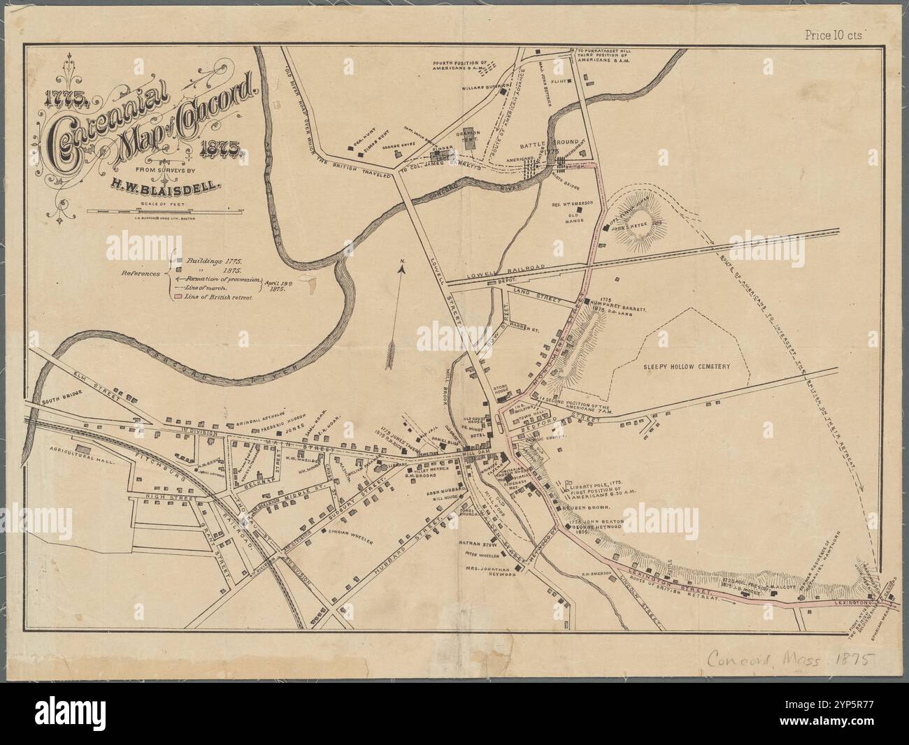 Centennial map of Concord, 1775-1875 1875 Stock Photo - Alamy