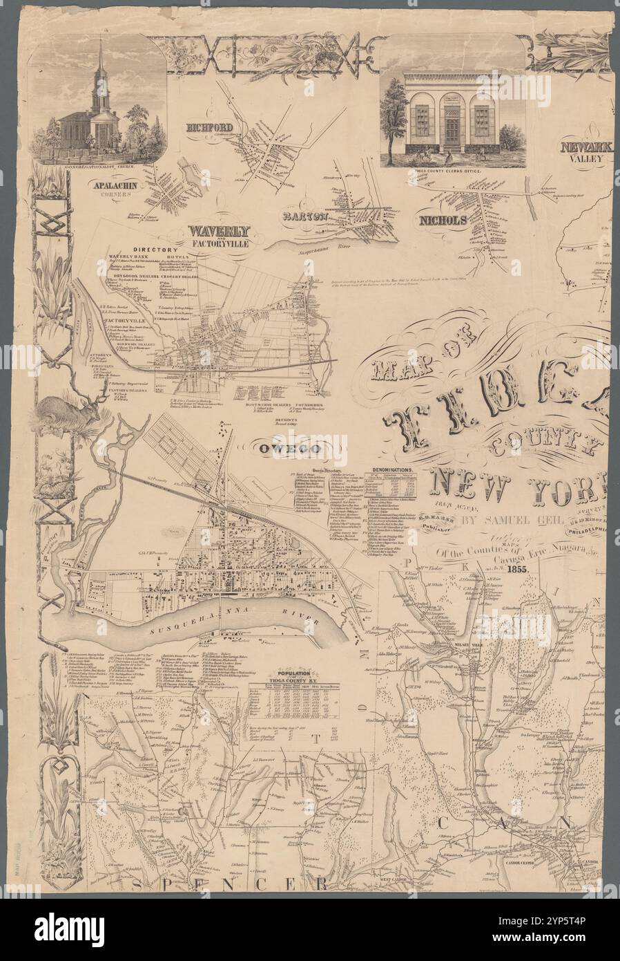Map of Tioga County, New York: from actual surveys 1855 by Geil, Samuel ...