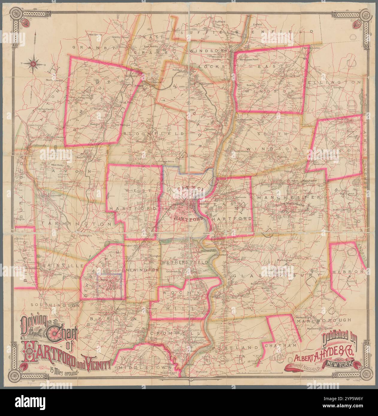 Driving chart of Hartford and vicinity: 15 miles around 1884 Stock ...