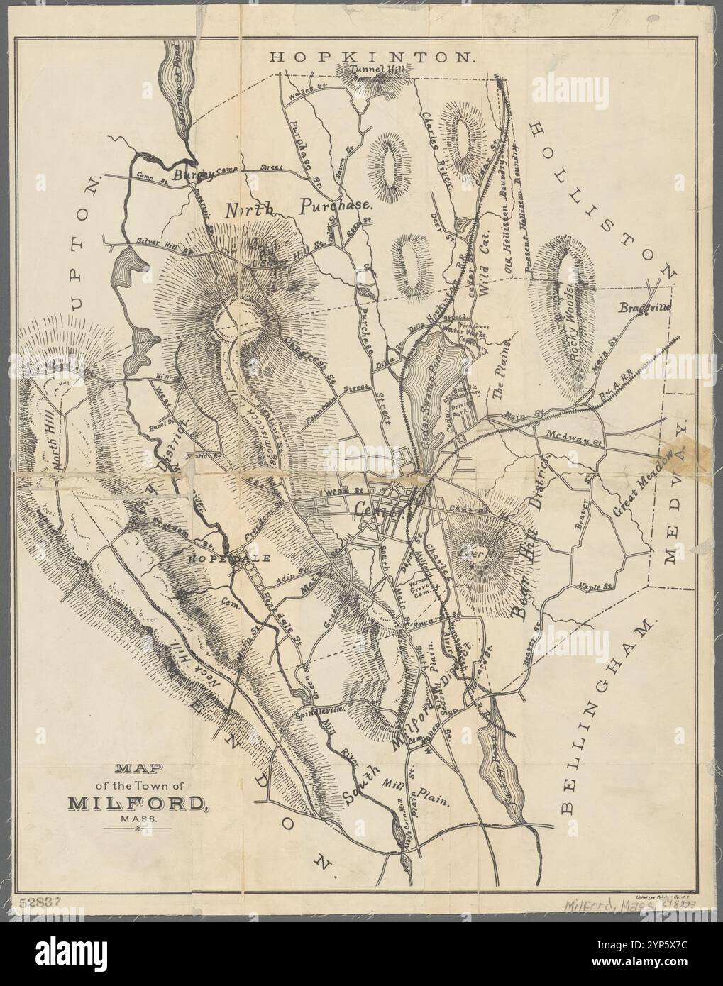 Map of the Town of Milford, Mass. 1882 by Ballou, Adin, 1803-1890 Stock ...