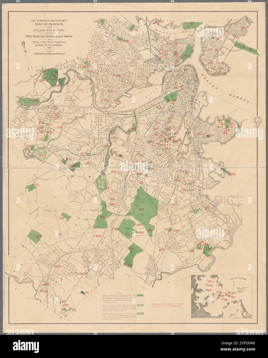Map of Boston and of a part of its suburbs: showing public recreation ...