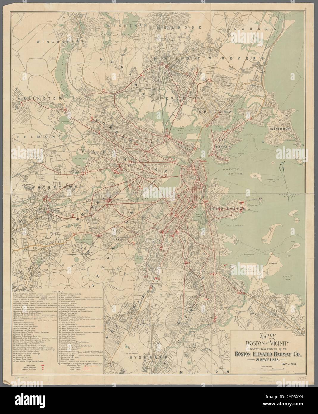 Map of Boston and vicinity: showing tracks operated by the Boston ...