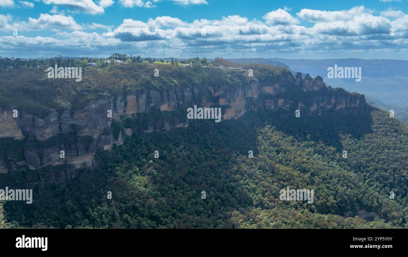 Drone aerial photograph of the famous Three Sisters rock formation at ...