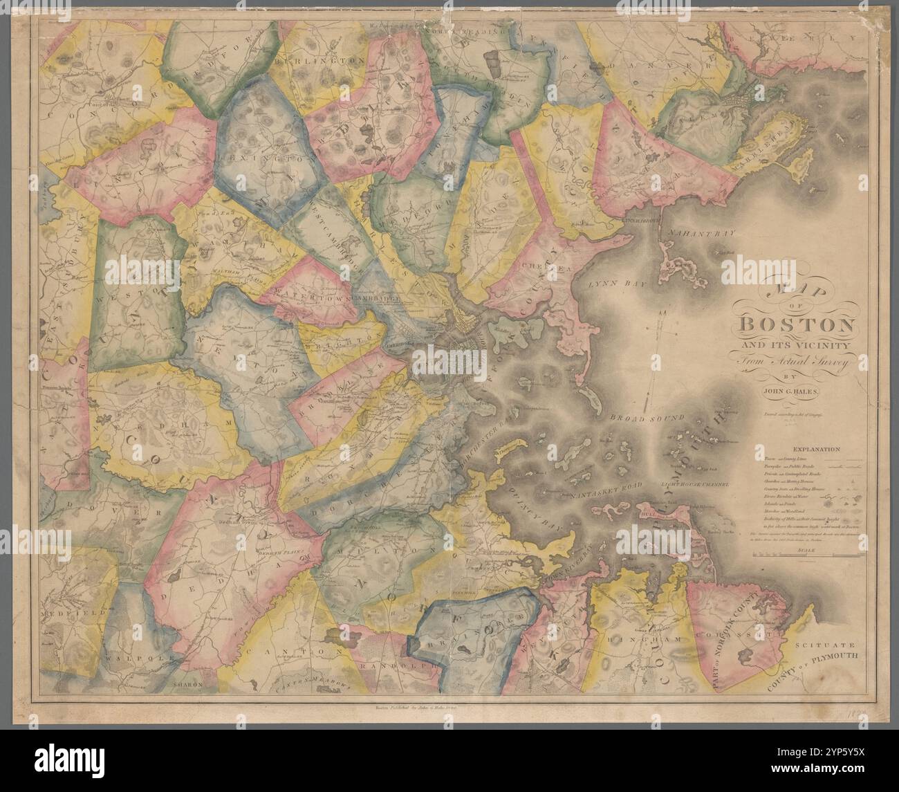 Map of Boston and its vicinity: from actual survey 1820 by Gillingham, Edwin Stock Photo - Alamy