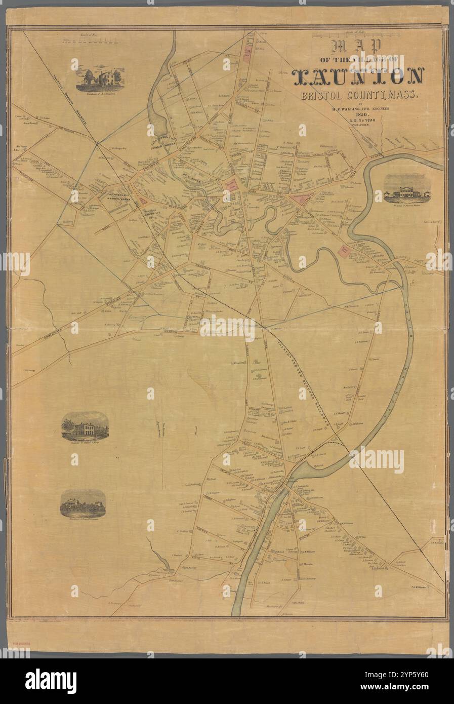 Map of the village of Taunton, Bristol County, Mass. 1850 by Walling ...