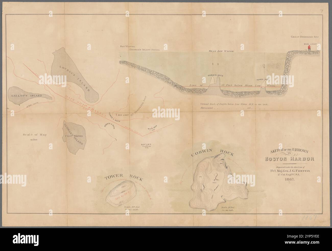 Sketch of The Narrows in Boston Harbor 1868 by Foster, John G. (John ...