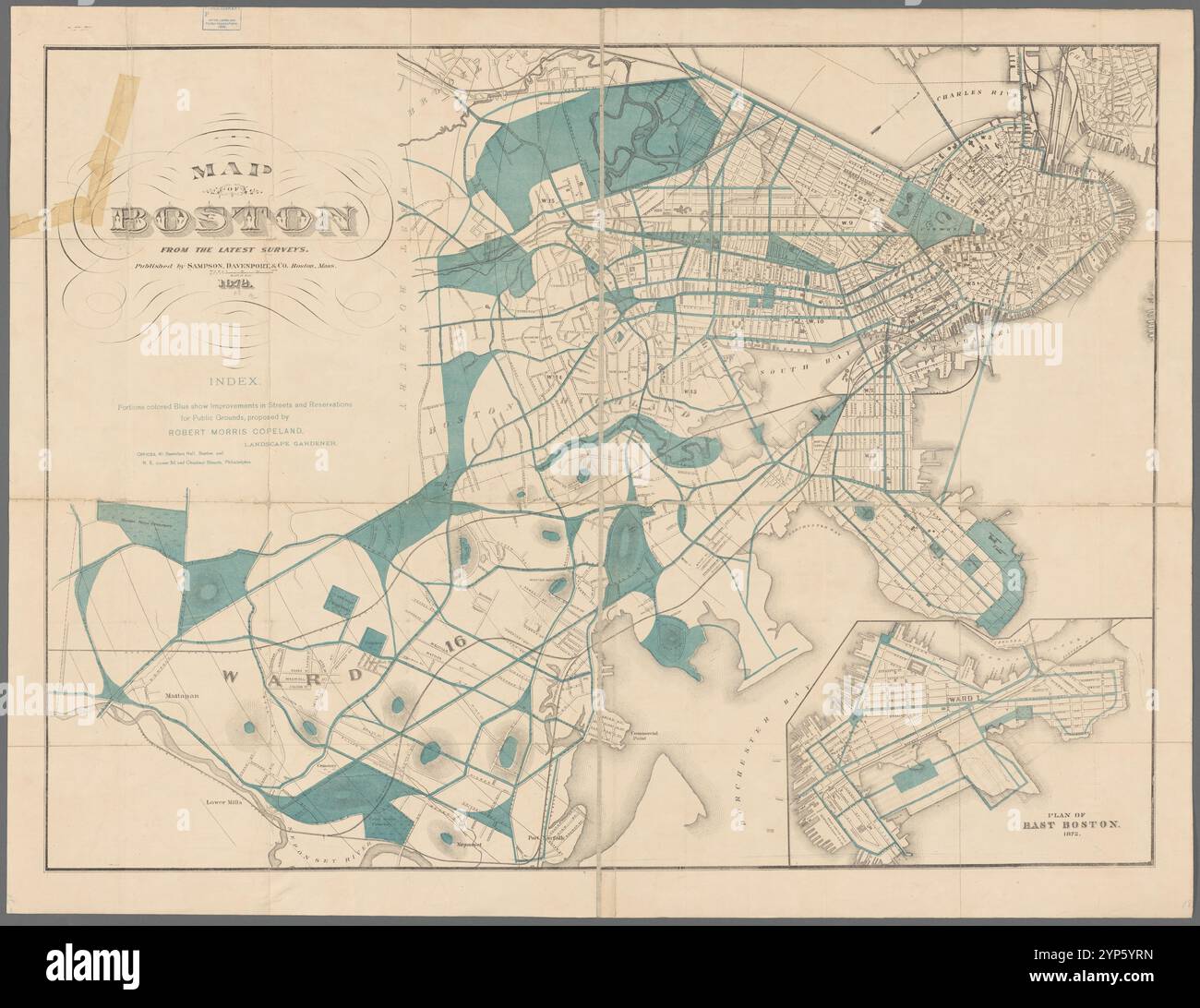 Map of Boston: from the latest surveys 1872 Stock Photo - Alamy