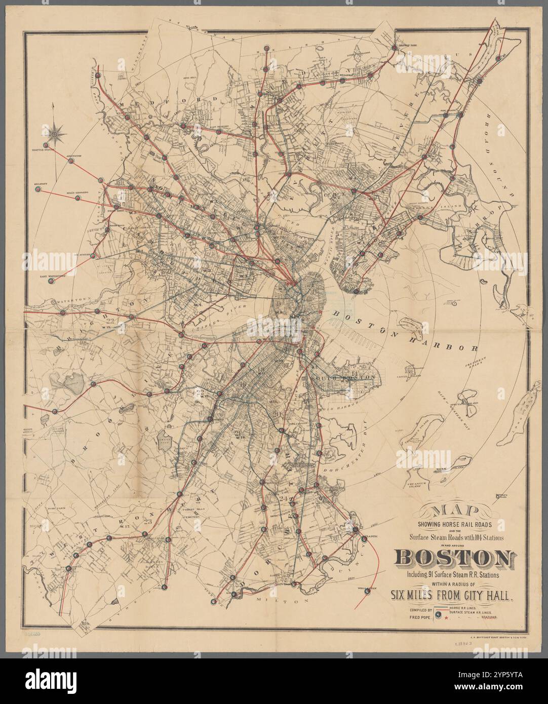 Map showing horse rail roads and the surface steam roads with 104 ...